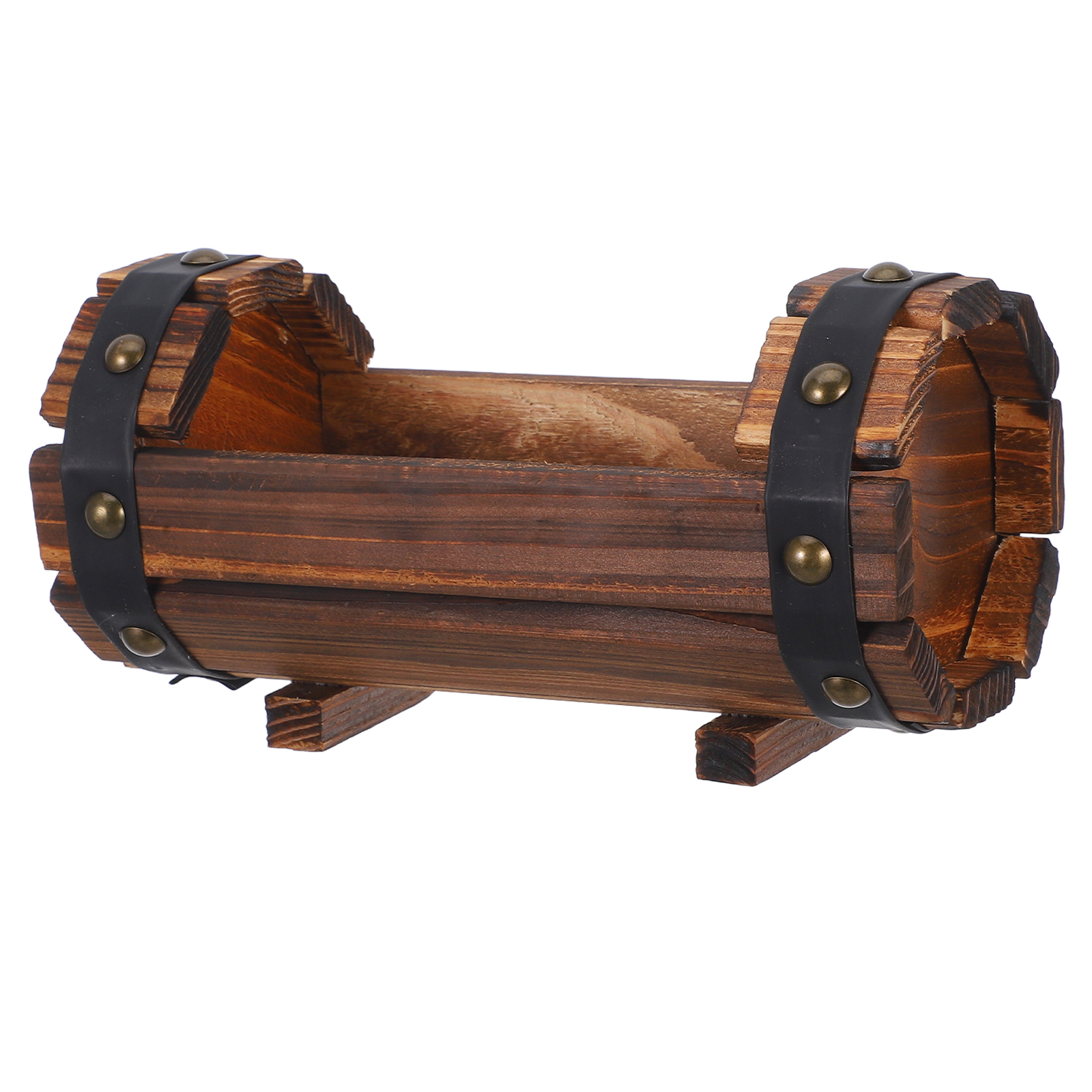 Outdoor Carbonized Wood Flower Box Wine Barrel Planter 1 Set Rustic ...