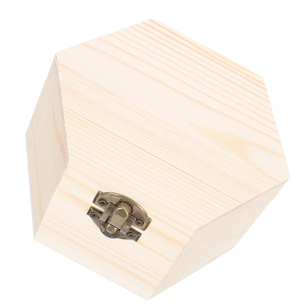 Zehuanyu Unfinished Wood Box Hexagon Wooden Storage Box with Hinged Lid ...