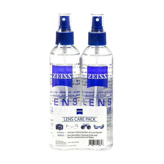 Zeiss Lens Care Pack - 2 x 8oz Bottles Cleaner, Microfiber Cloth, 10x ...