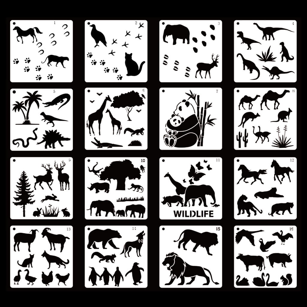 Zeiwohndc 16Pcs Children DIY Painting Stencil Cartoon Wild Animal ...