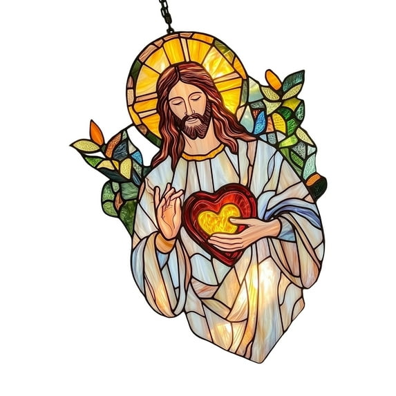 Zeiwohndc Christ Jesuses Suncatchers Stained Glass Window Hangings ...