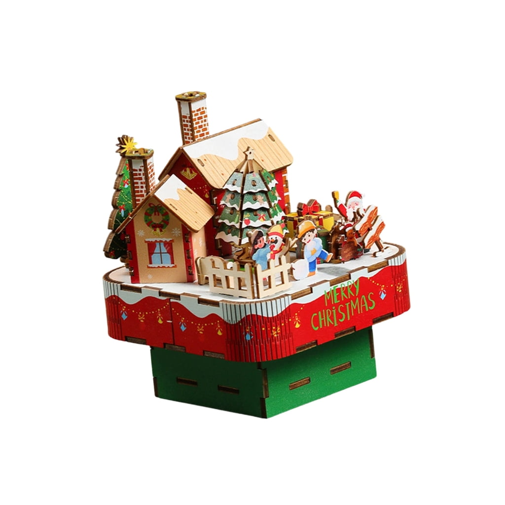 Zeiwohndc Handmade Christmas Wooden Music Box Model Creative Holiday ...