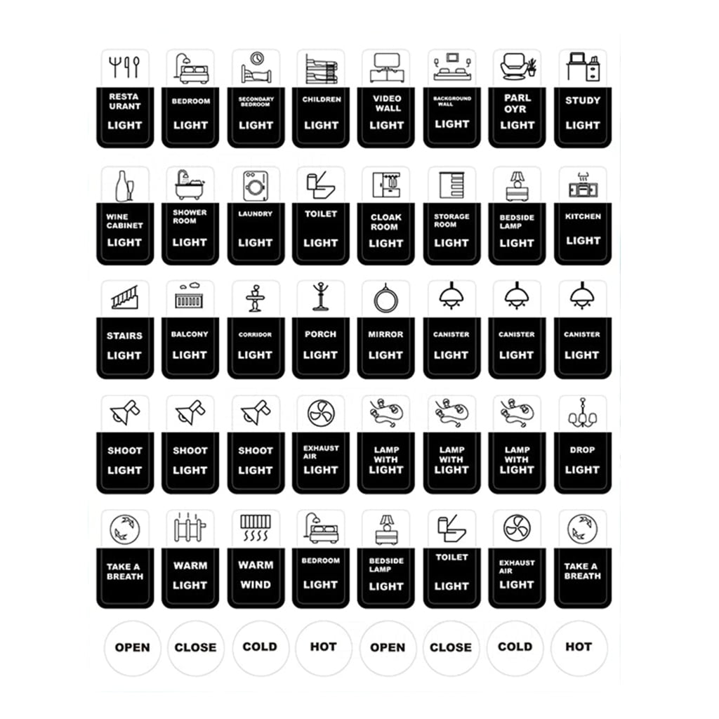 Zeiwohndc Touch Switches Icons Stickers With Clear English Labels For ...