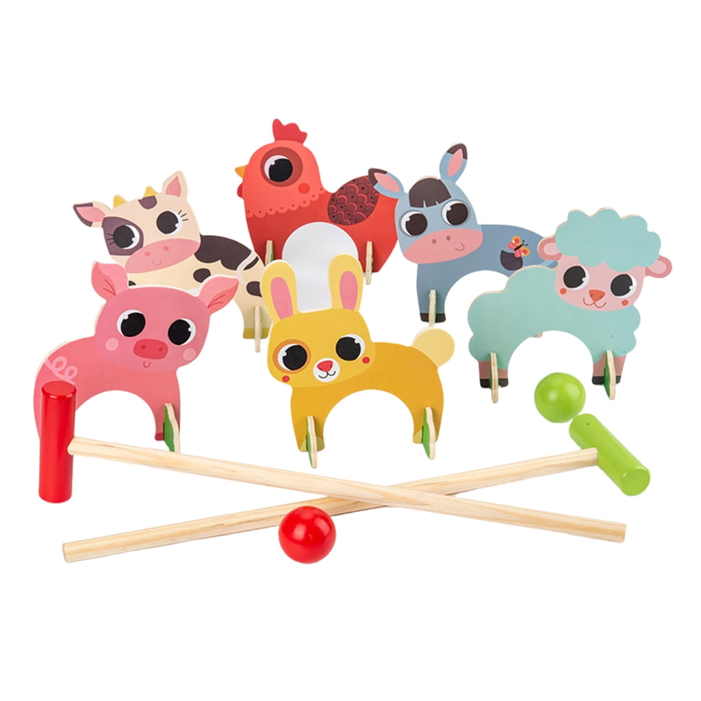Zeiwohndc Wood Animal Croquet Game Set for Kids Hand-Eye Coordination ...
