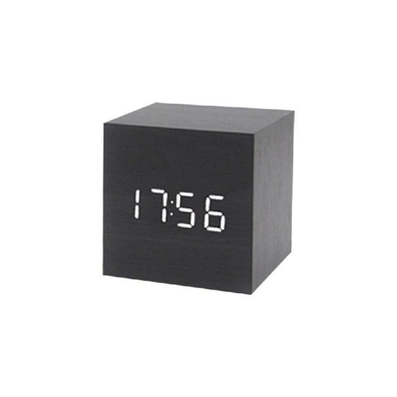 Zeiwohndc Wood Cube Voice Control Led Alarm Clock Home Bedroom ...