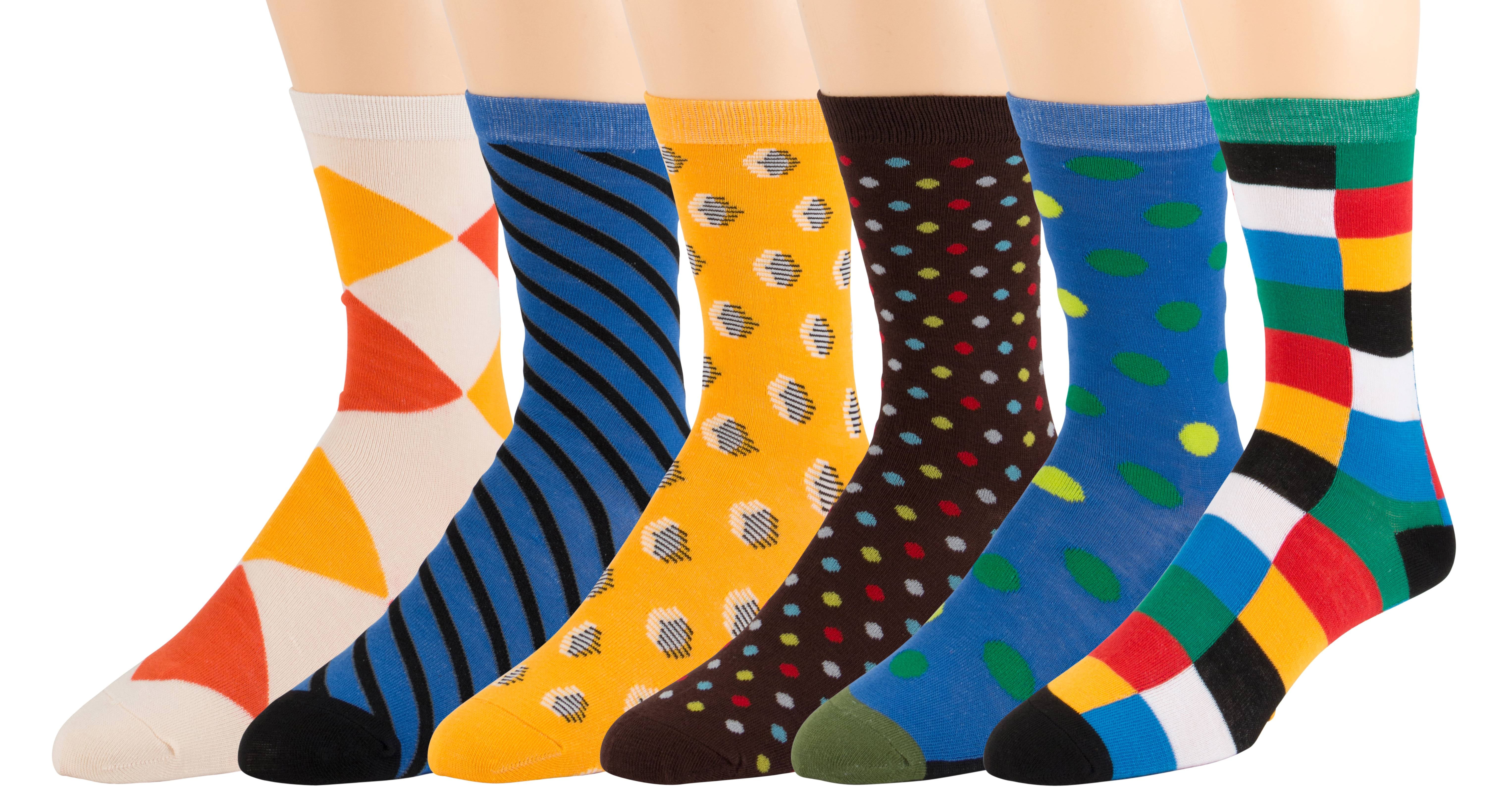 Zeke Men's Pattern Dress Funky Fun Colorful Socks 6 Assorted Patterns ...