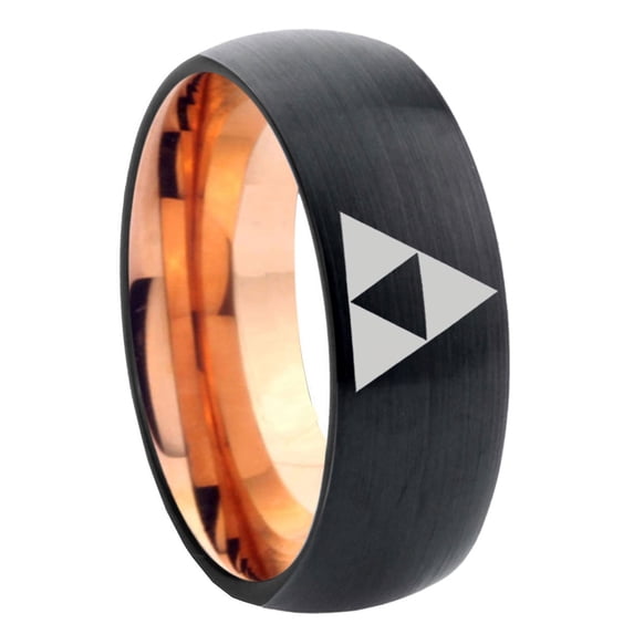 Zelda Triforce 8MM Dome Black And Rose Gold Tungsten Men Ring - Walmart.com