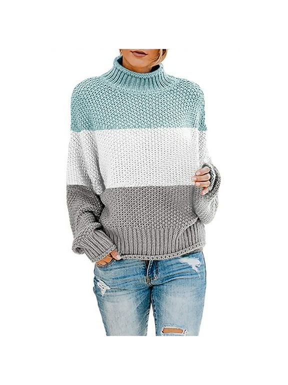 SEARIPE Women Solid Turtleneck Sweater Casual Long Sleeve Knitted ...