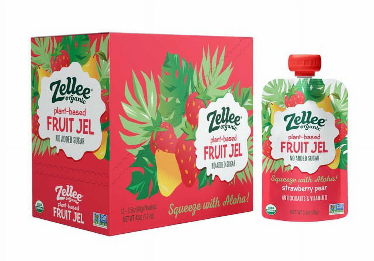 Zellee Organic Strawberry Pear Plant-Based Fruit Jel Pouches, 12 Ct ...