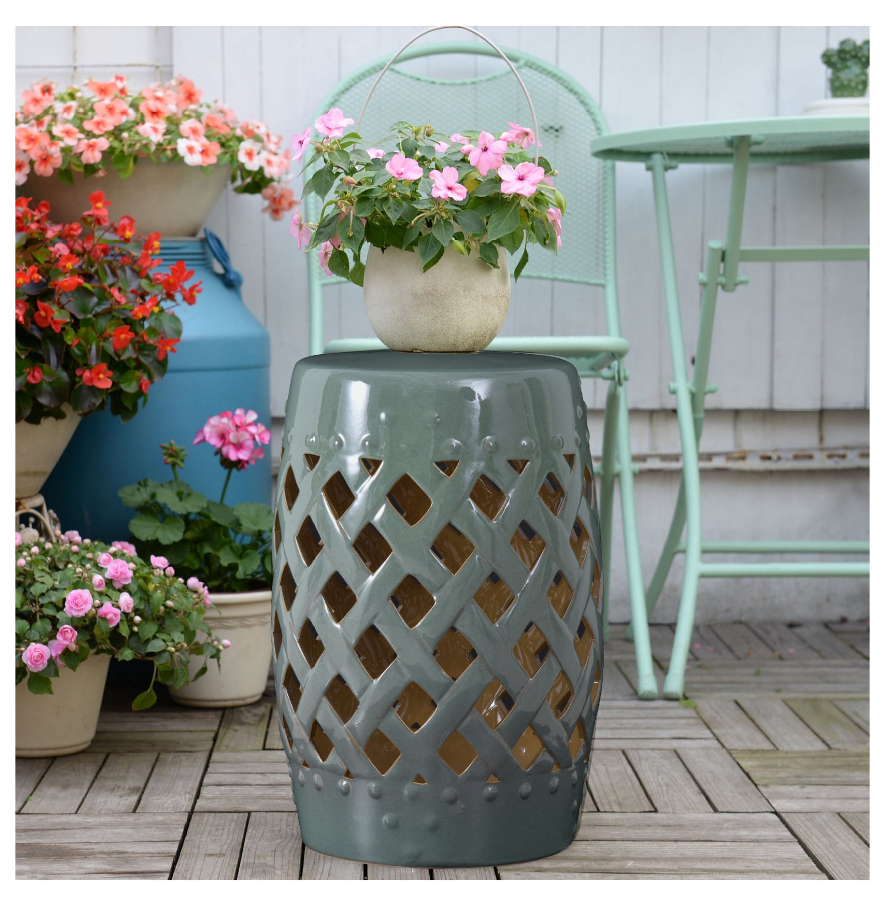 ZeloraGildan 13" Ceramic Indoor Outdoor Patio Lattice Garden Stool End ...