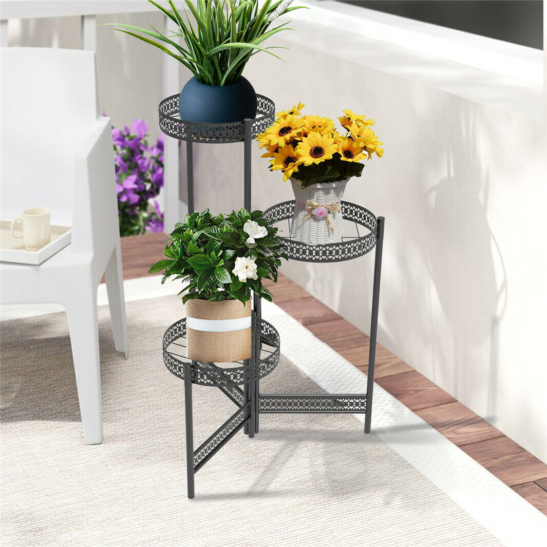ZeloraGildan 3 Tier Metal Flower Shelf Pot Holder, Tall Multiple Plants ...