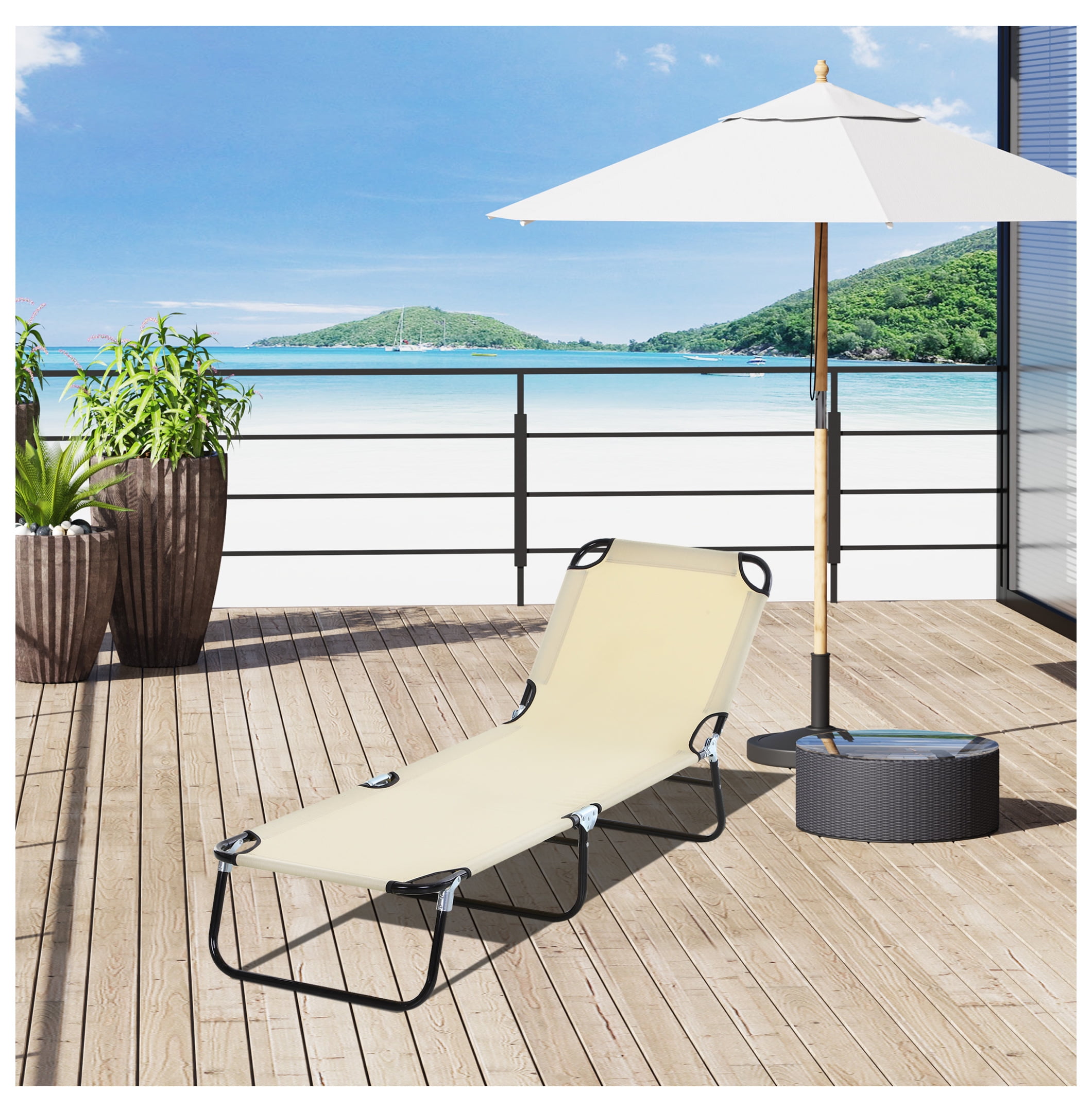ZeloraGildan 5-Position Poolside Lawn Reclining Beach Chair Folding ...