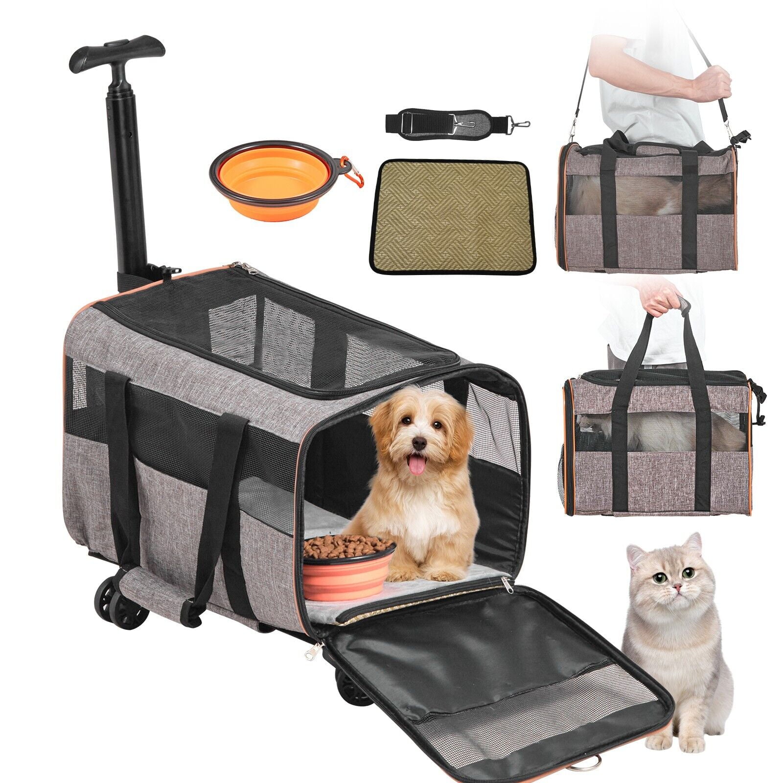 ZeloraGildan Cat Carrier with Wheels: Durable 600D Oxford, Smooth 360 ...
