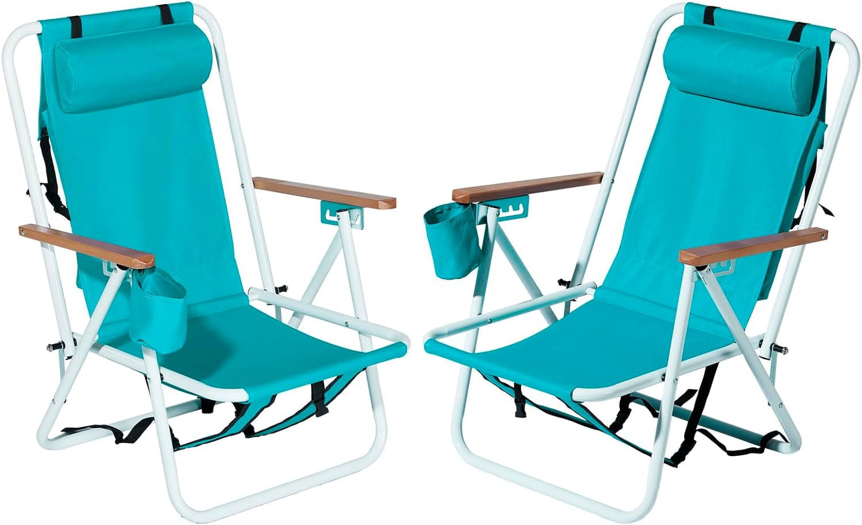 ZeloraGildan Folding Beach Chair Adjustable Headrest w/4 Flexible Tilt ...