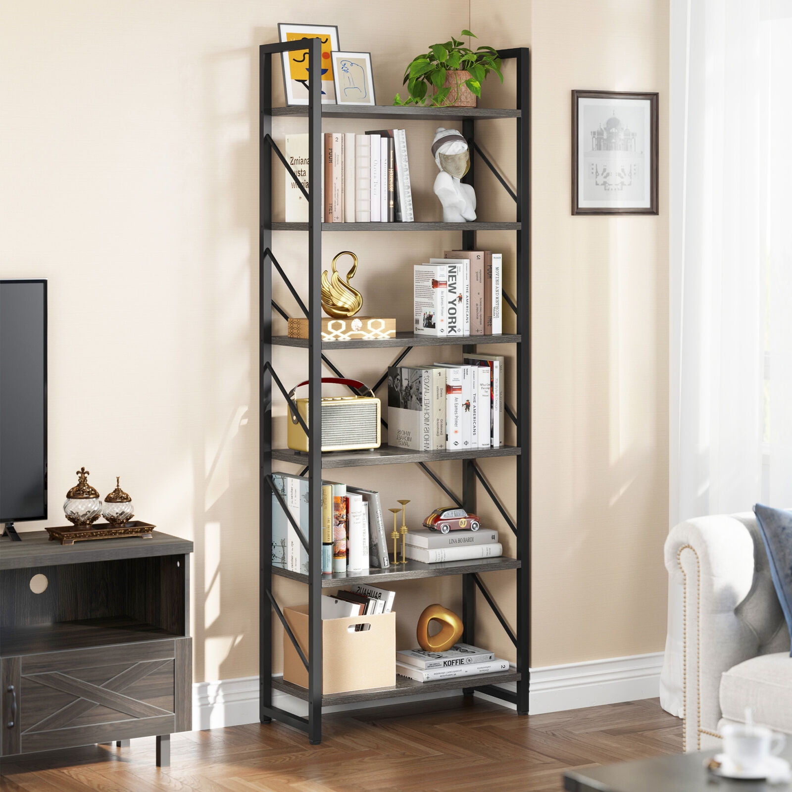 ZeloraGildan Industrial 4 - 6 Shelf Wood Bookcase: Ideal for Organizing ...
