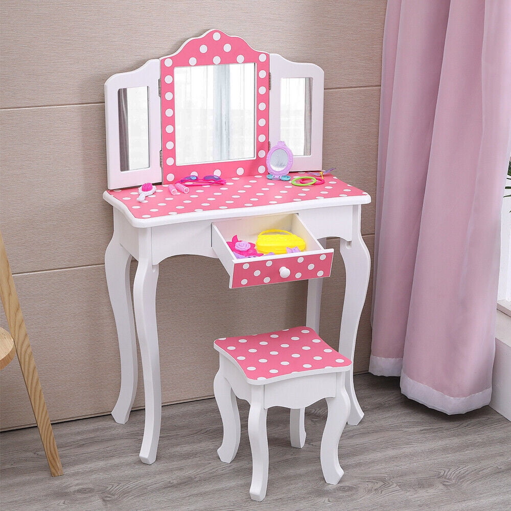 ZeloraGildan Kids Girls Vanity Makeup Dressing Table Vanity Set With ...
