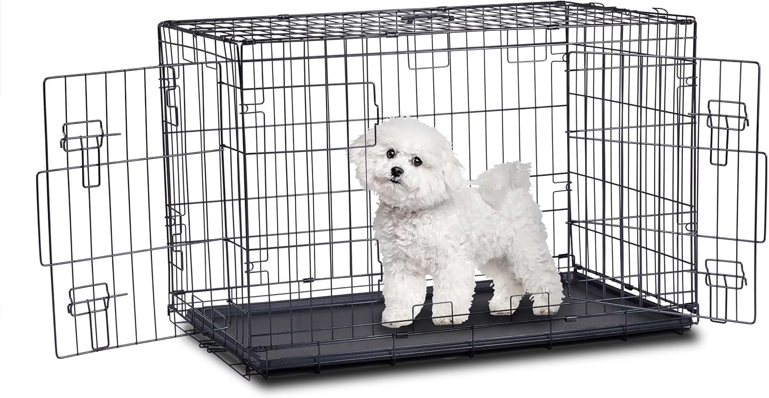ZeloraGildan Small Dog Crate, 24 Inch Dog Cage, Double Door Metal ...