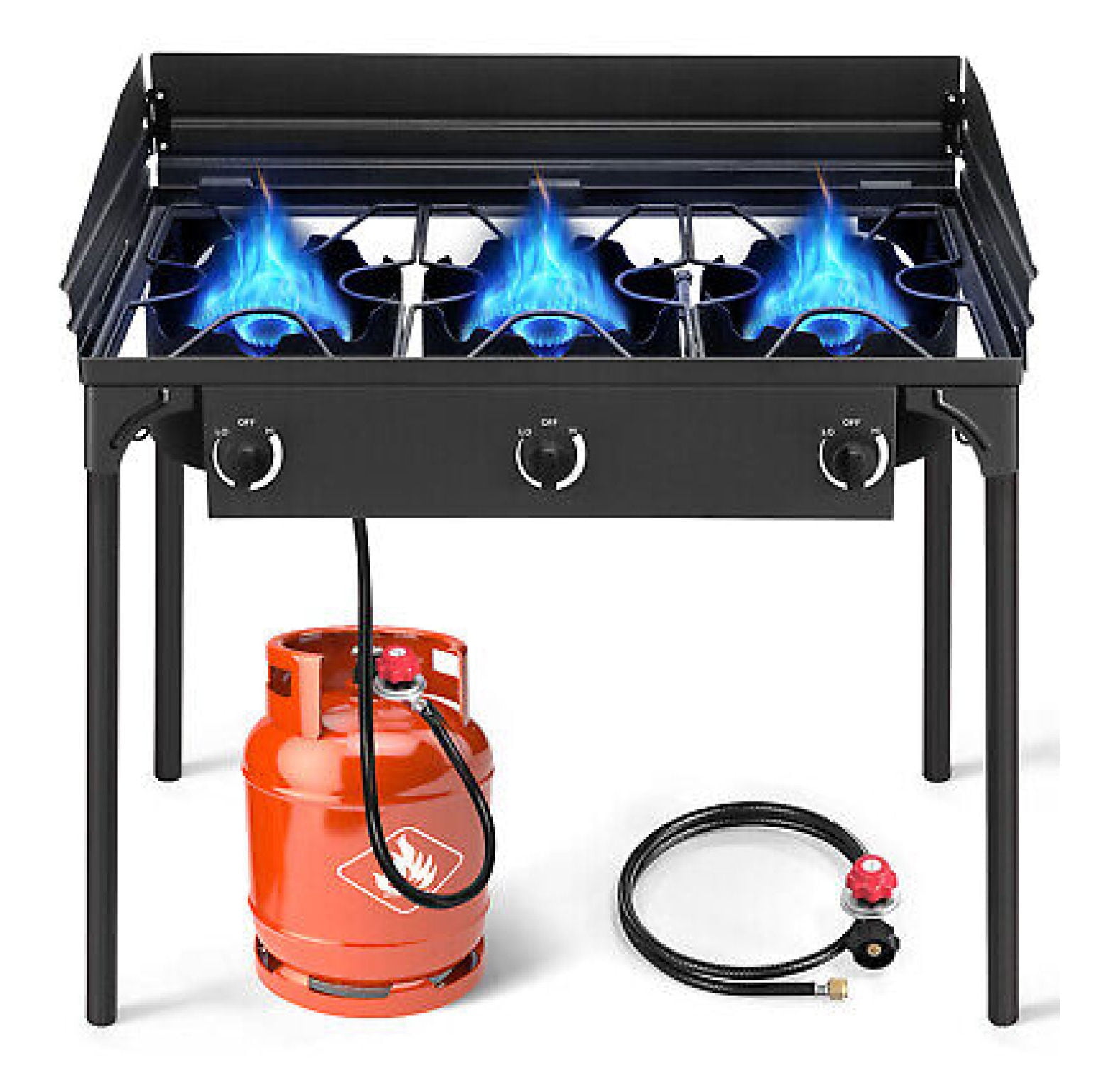 ZeloraGildan225,000 BTU Powerful Three Burner Camping Gas Propane Stove for Camping Parties ...
