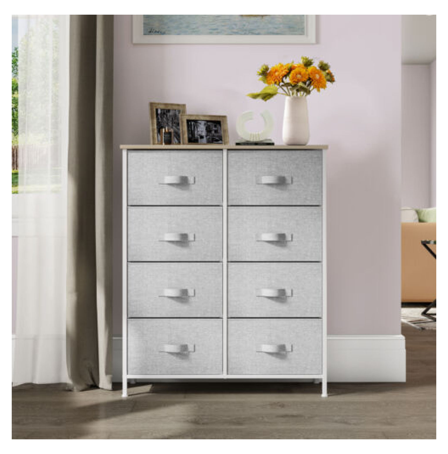 ZeloraGildan8 Drawer Dresser Chest of Storage Organizer Cabinet Fabric ...