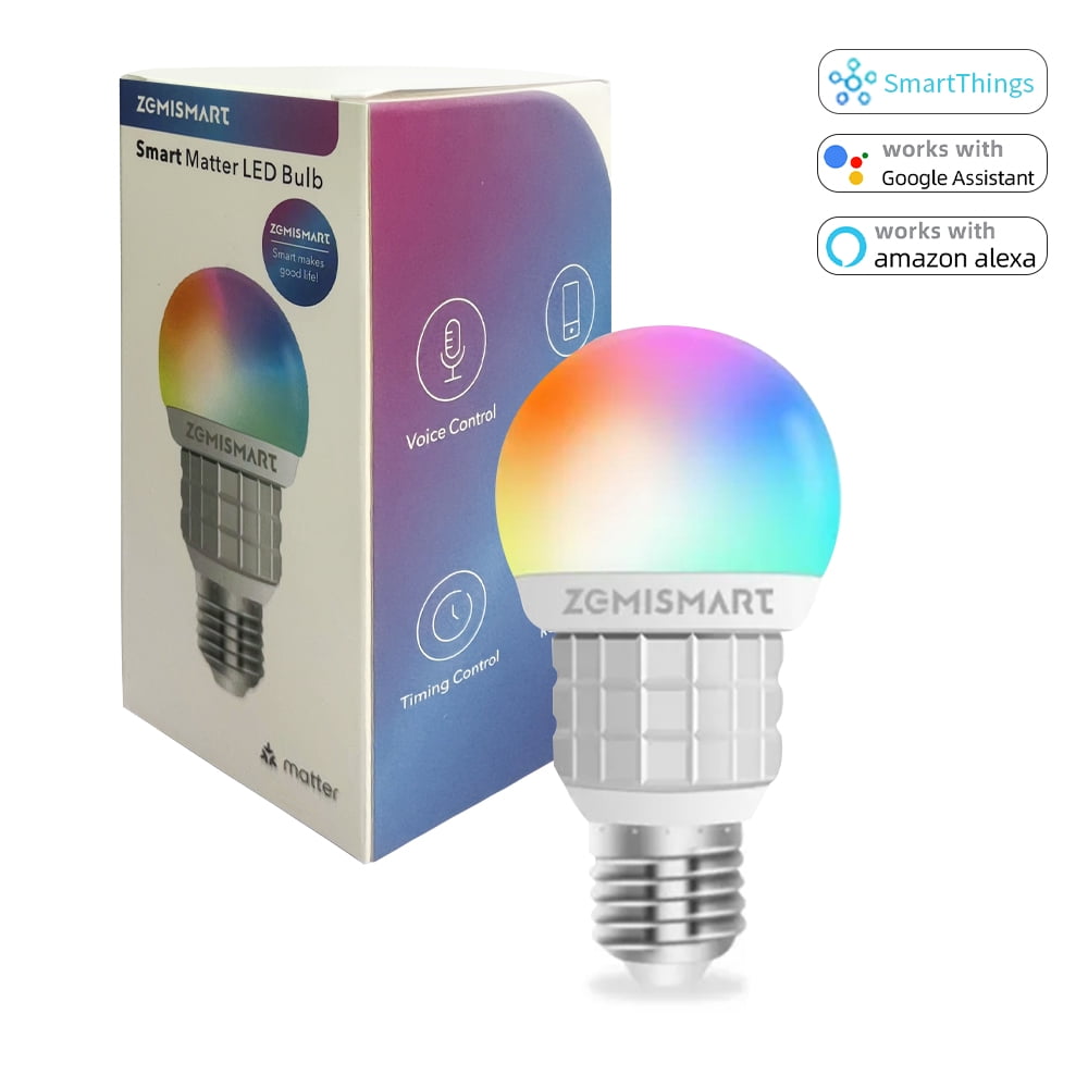 Zemismart WiFi Smart Light Bulb, Matter-Certified, RGBCW Dimmable LED ...