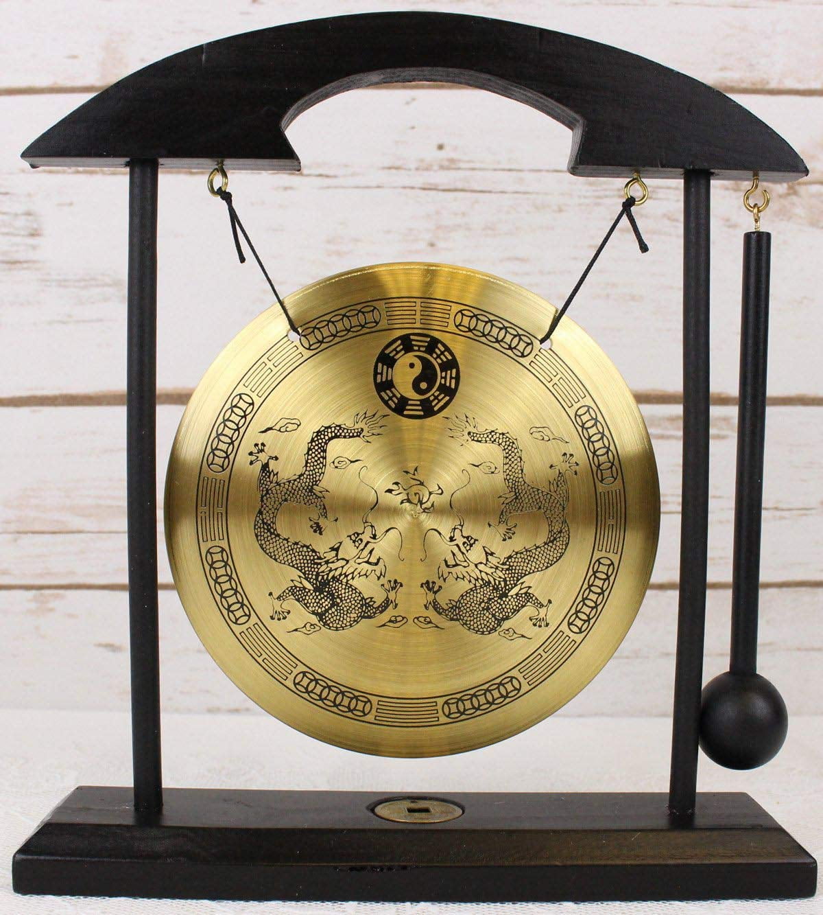 Zen Art Brass Feng Shui Desktop Table Gong, Dragon with Taiji Symbols ...