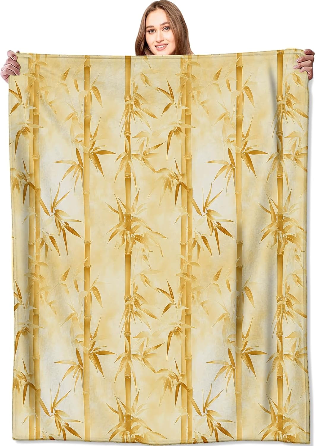 Zen Asian-Inspired Blanket Golden Bamboo Throw Blankets,Birthday Gifts ...