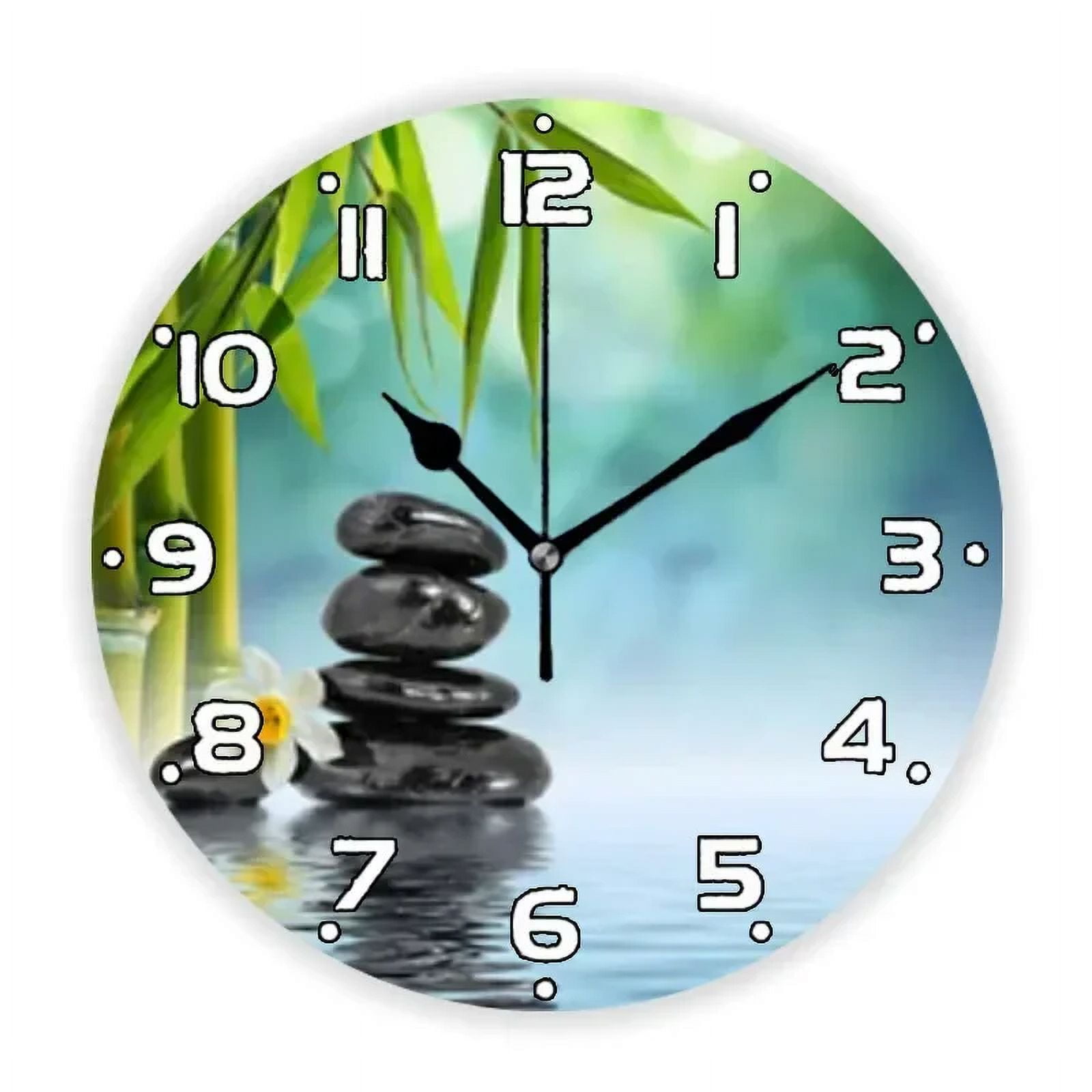 Zen Basalt Stones and Bamboo Candle Round Wall Clock Watch for Spa ...