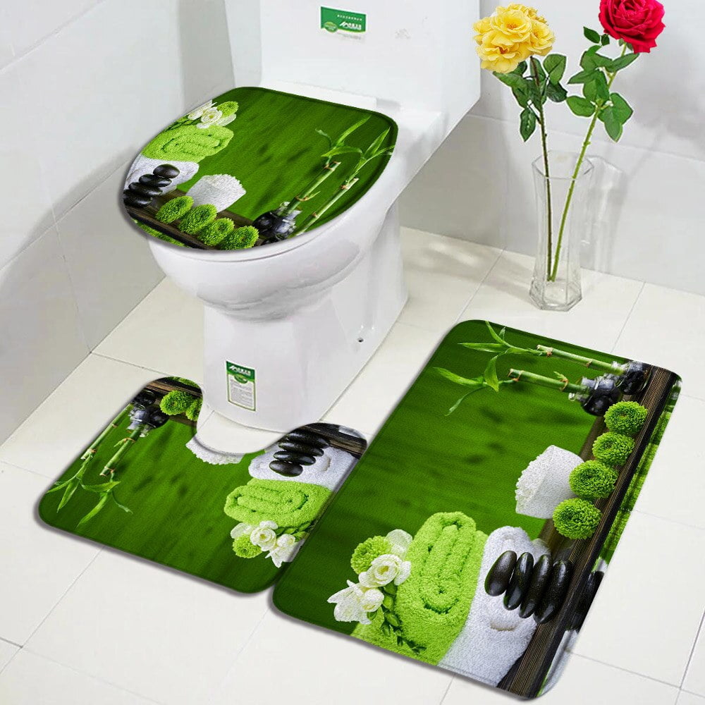 Zen Bath Mat Set Pink Lotus Flowers Running Water Spa Nature Scenery ...