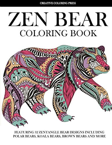 Pre-Owned Zen Bear Coloring Book: Featuring 32 Zentangle Bear Designs ...