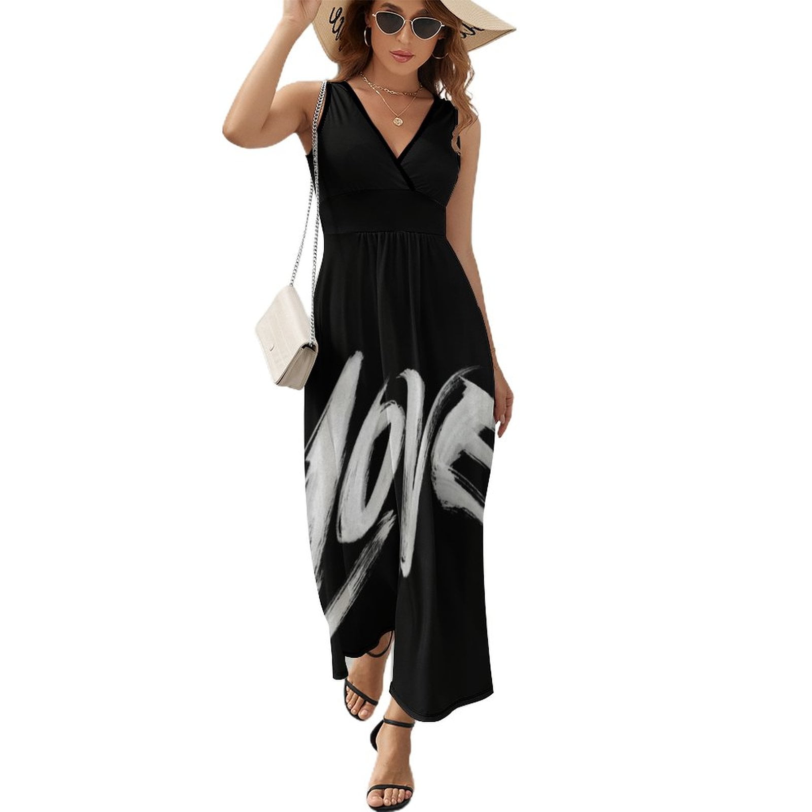 Zen Brush Love Word - Lettering - White Calligraphy Sleeveless Dress ...