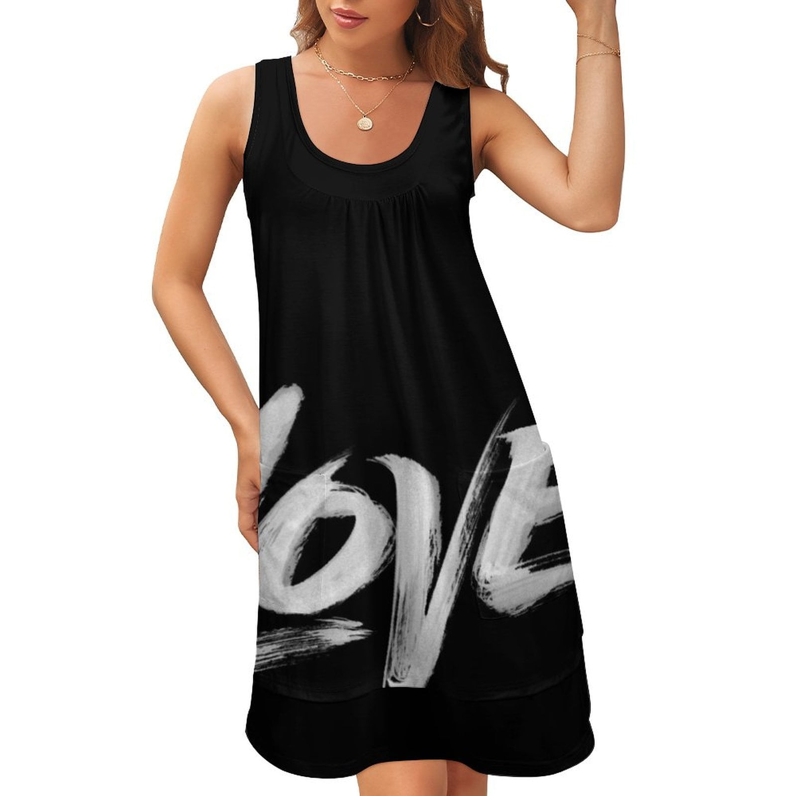 Zen Brush Love Word - Lettering - White Calligraphy Sleeveless U-Neck ...