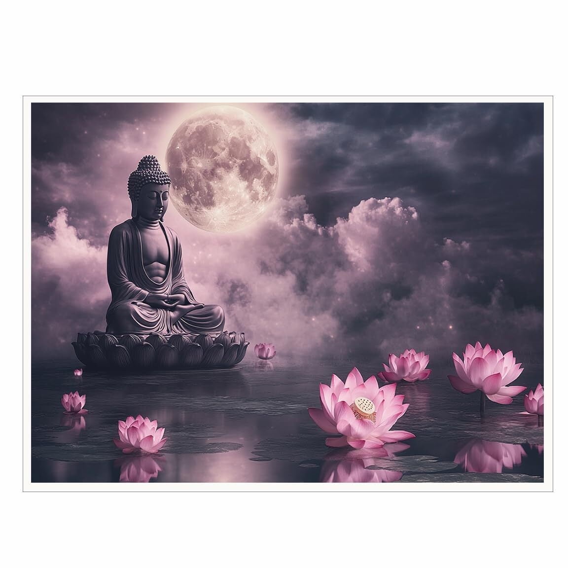 Zen Buddha Wall Art with Pink Lotus Flowers and Full Tranquil Posters ...