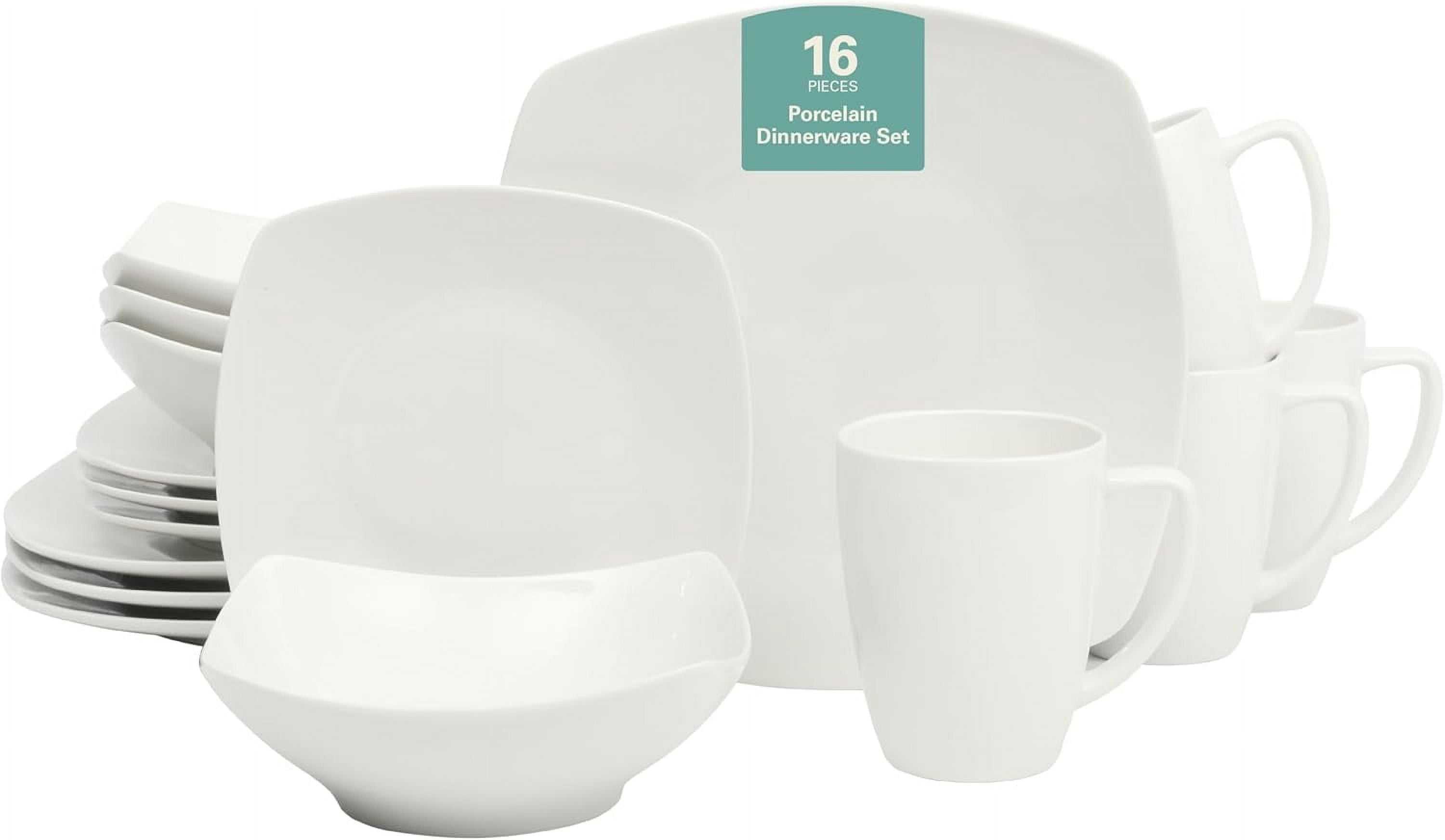 Zen 16-Piece Square Porcelain Dinnerware Set, White (Service for 4 ...