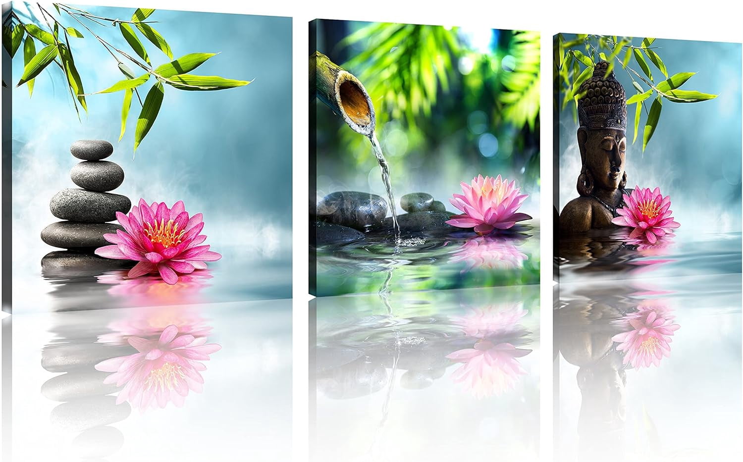 Zen Canvas Prints 3 Panel Spa Wall Decor Spa Stone Green Bamboo Pink ...