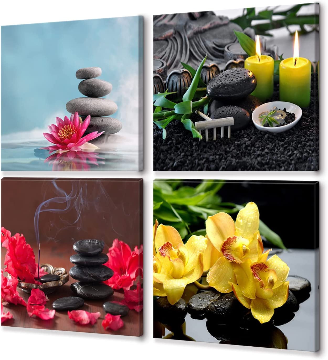 Zen Canvas Wall Art Spa Still Life with Black Stone Green Candle Pink ...