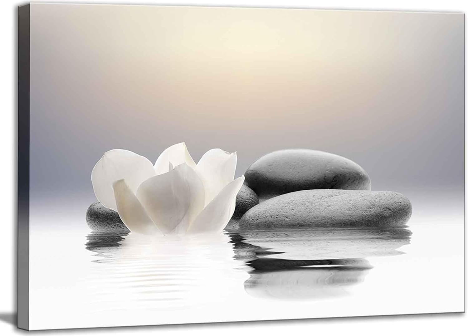 Zen Canvas Wall Art white Lotus Flowers and Black Massage Stones Spa ...