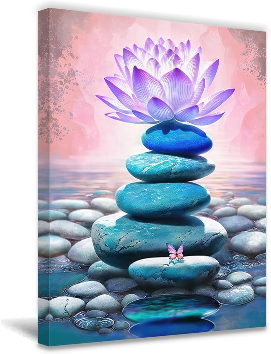 Zen Canvas Wall Decor Spa Stone Wall Art Lotus Blossom Picture Prints ...