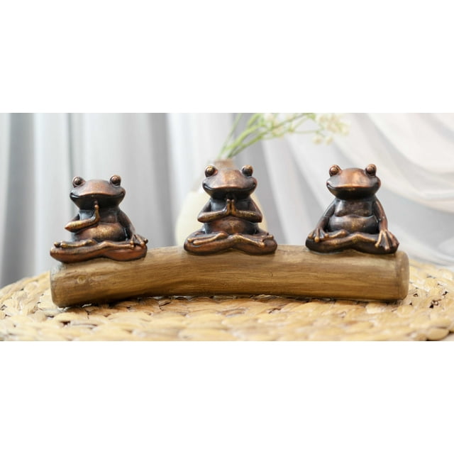 Zen Feng Shui Koan Of The Frog Meditating Buddha Yoga Frogs Trio On Log ...