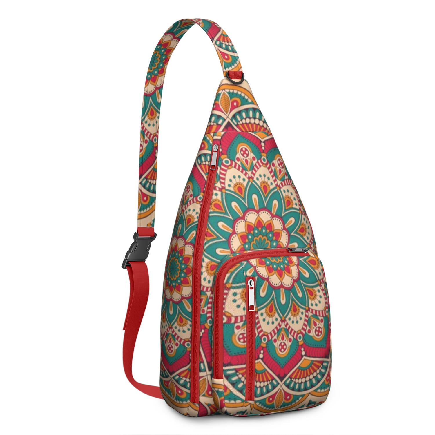 Zen Folk Art Sling Bag - Traditional Mandala Print Crossbody Backpack ...