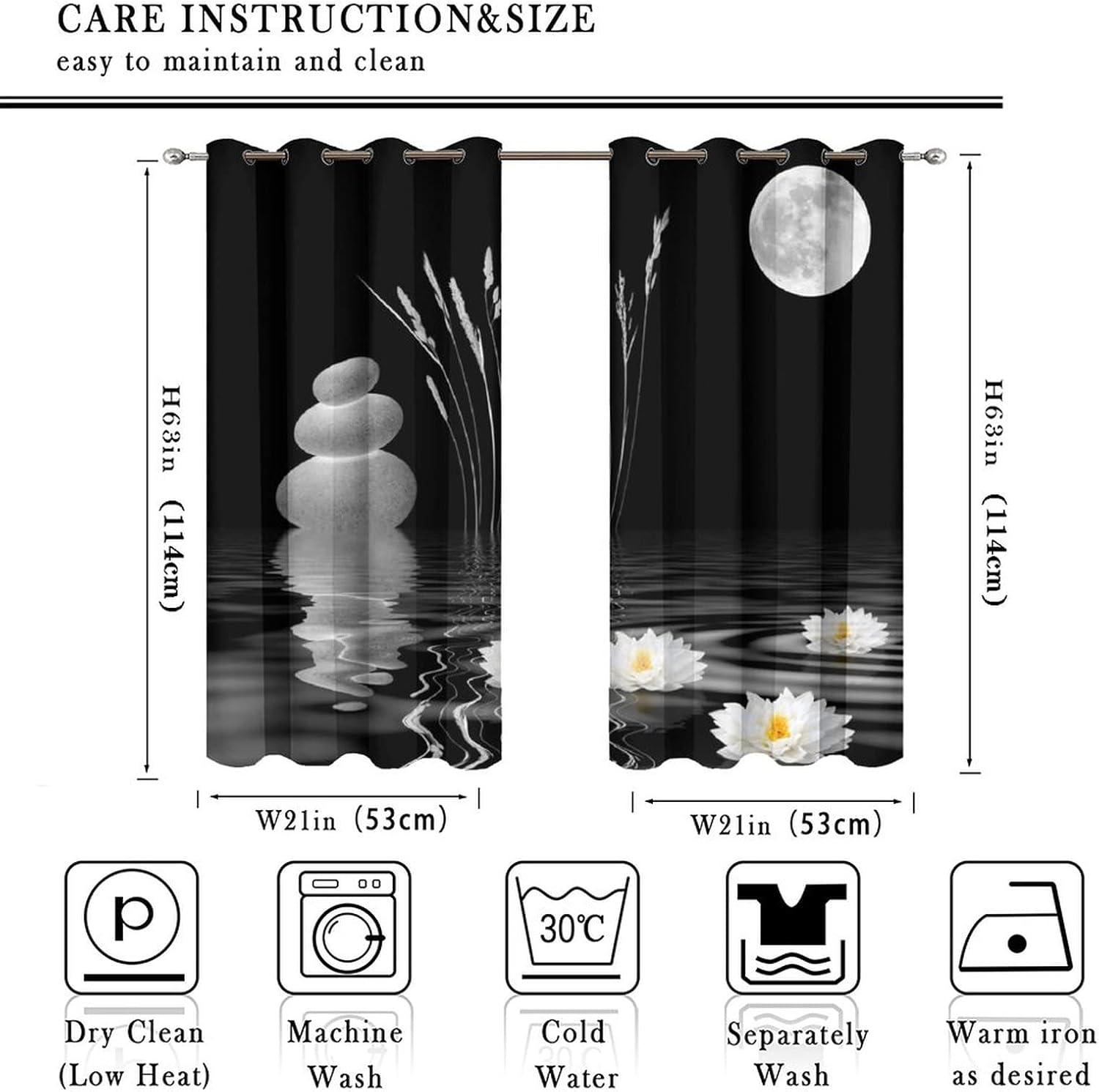 Zen Full Moon Stone Blackout Curtains - Japanese Garden Theme Wild ...