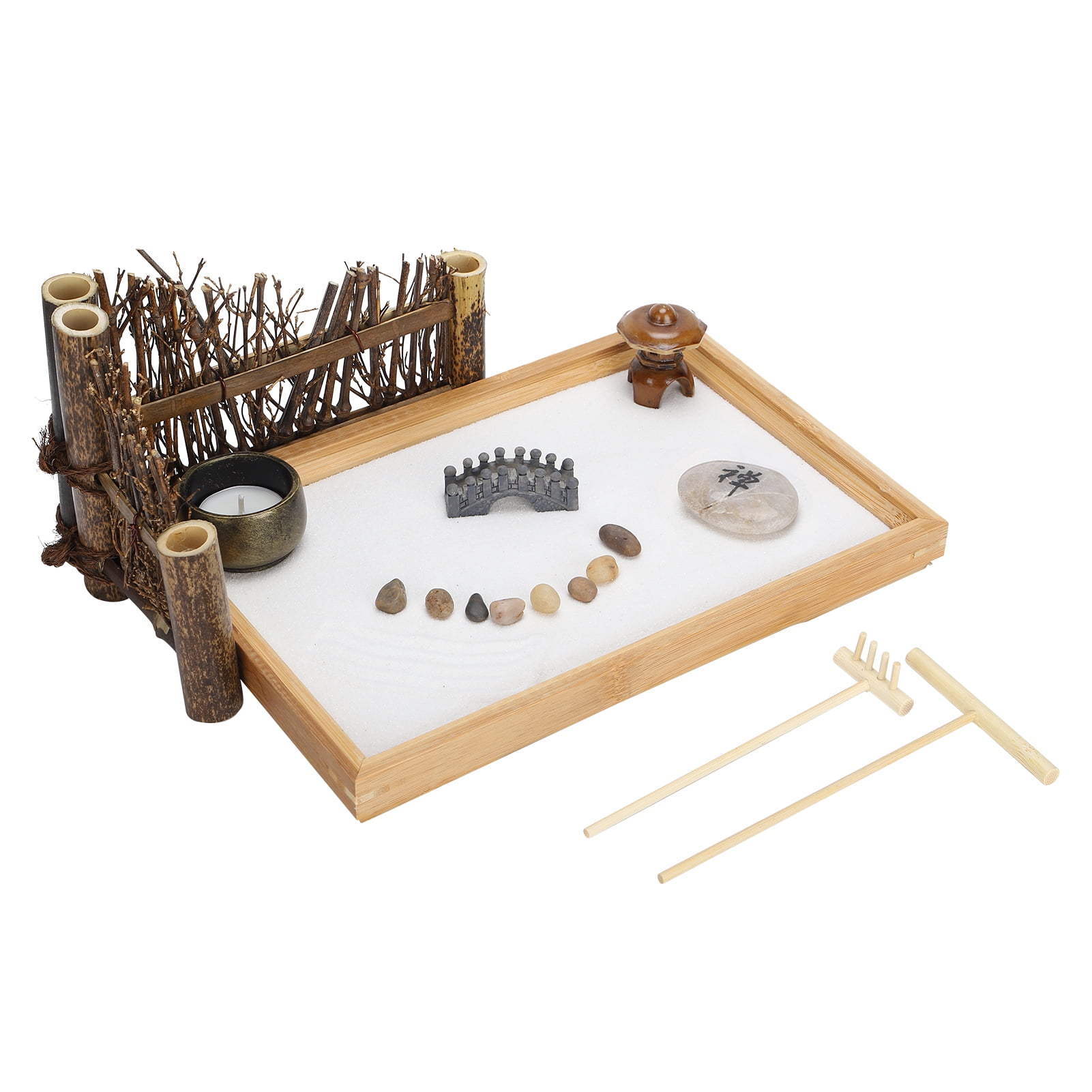 Zen Garden Bamboo Tray White Sand Rake Tools Zen Sand Garden Kit ...