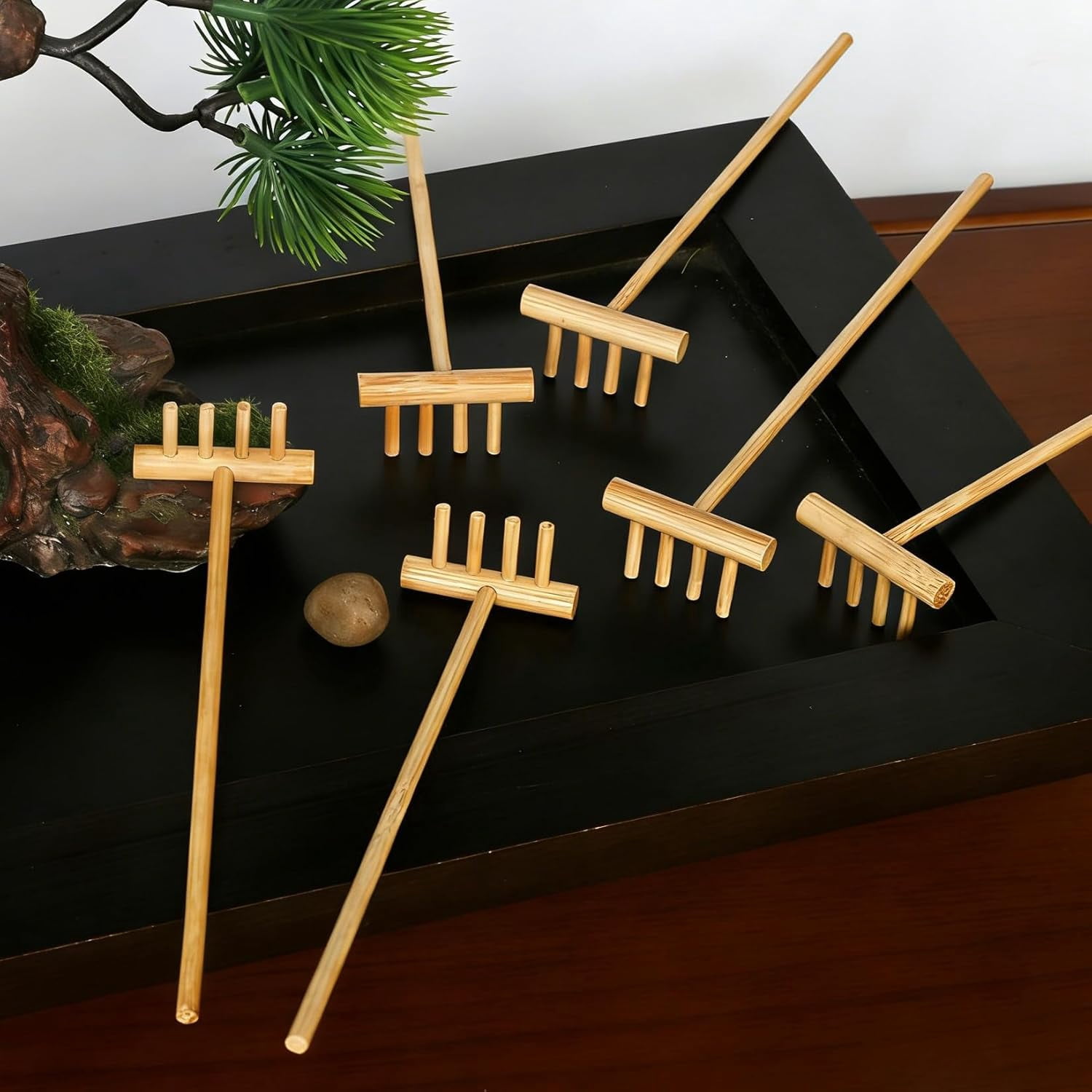 Zen Garden Mini Bamboon Rake - 6PCS Tabletop Rock Sand Garden Tools ...