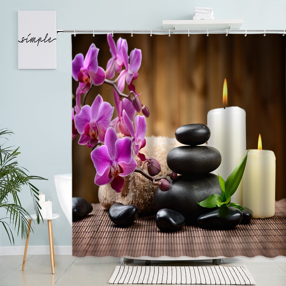 Zen Garden Scenery Shower Curtain Meditation Green Bamboo Stalks Candle ...