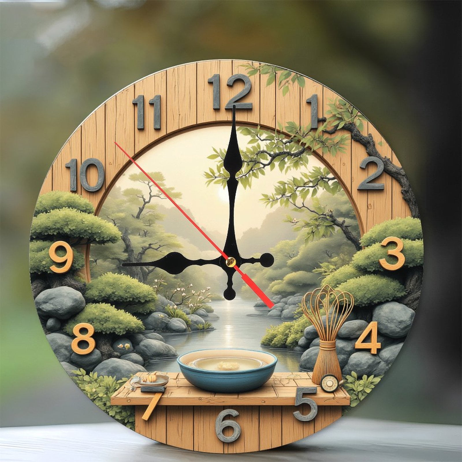 Zen Garden Wall Clock Serene Landscape Home Decor 10-Inch Silent Wooden ...