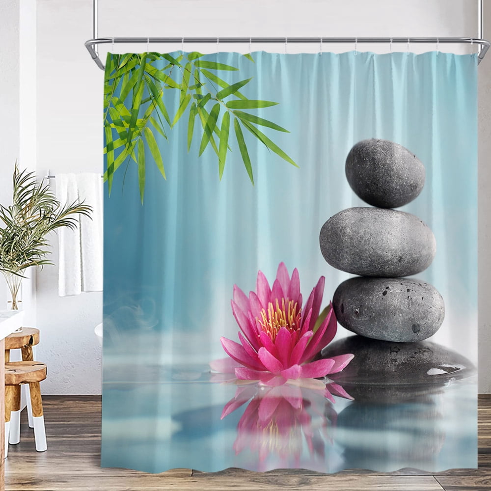 Zen Green Bamboo Shower Curtain Lotus Black St Towers Buddha Meditation ...