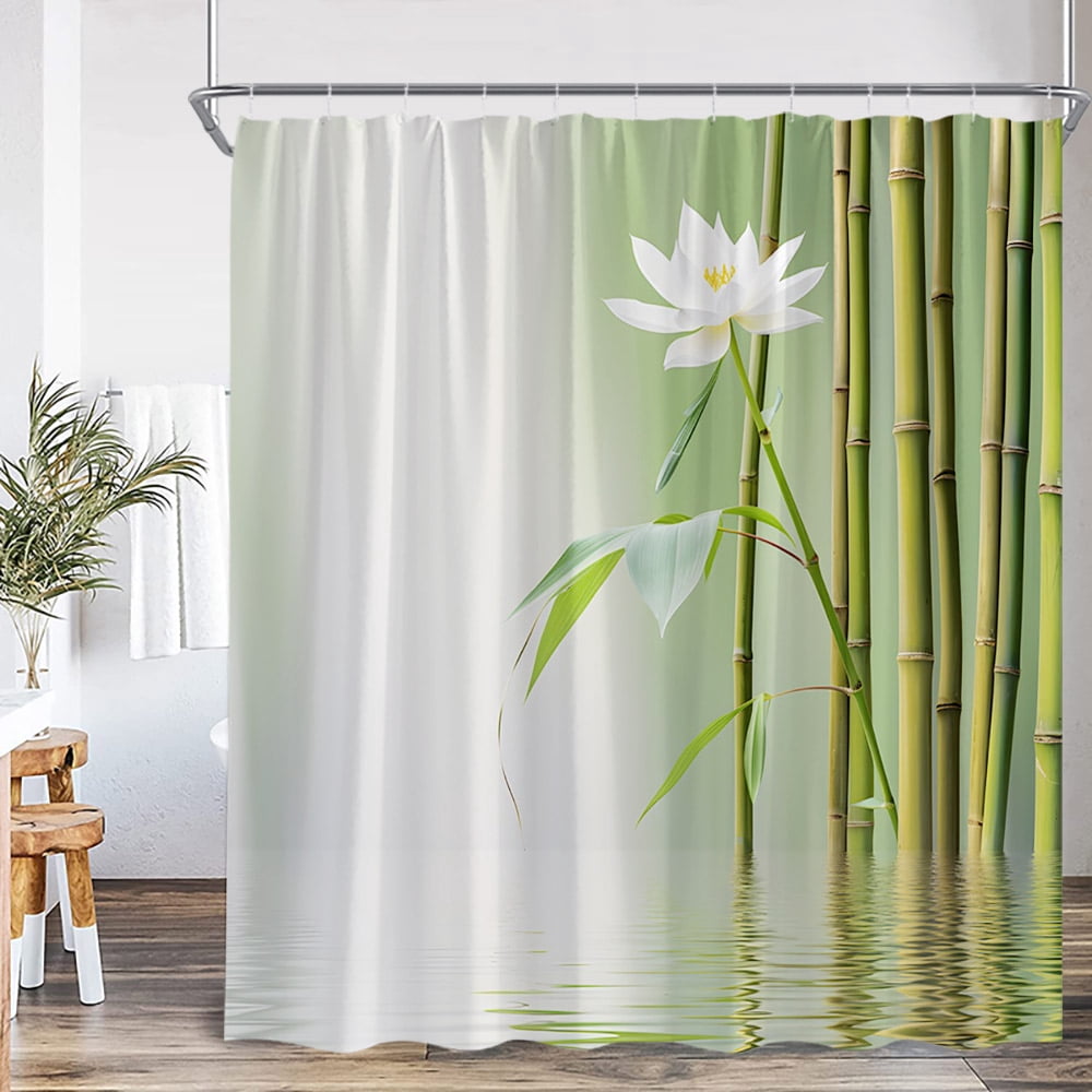Zen Green Bamboo Shower Curtain Lotus Black St Towers Buddha Meditation ...