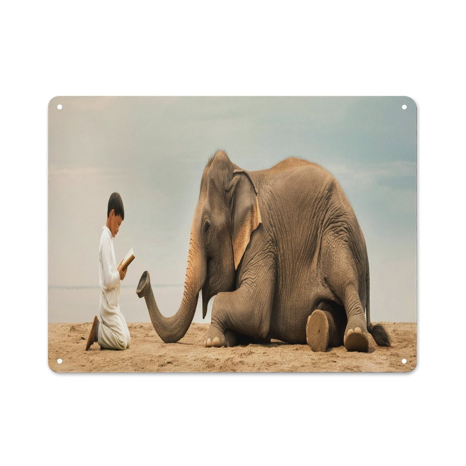 Zen-Inspired Boy And Elephant 4 Metal Tin Sign - Durable Aluminum Wall ...