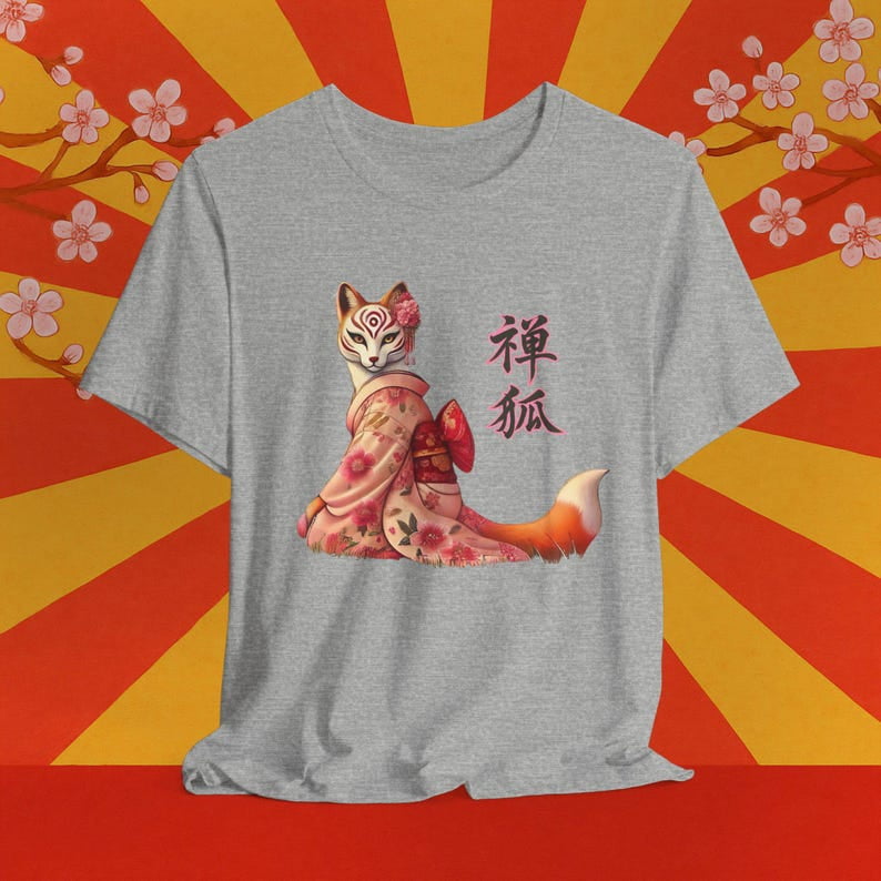 Zen Kitsune Tee, Japanese Yokai Shirt, Fox Spirit Folklore, Ukiyoe Fox ...