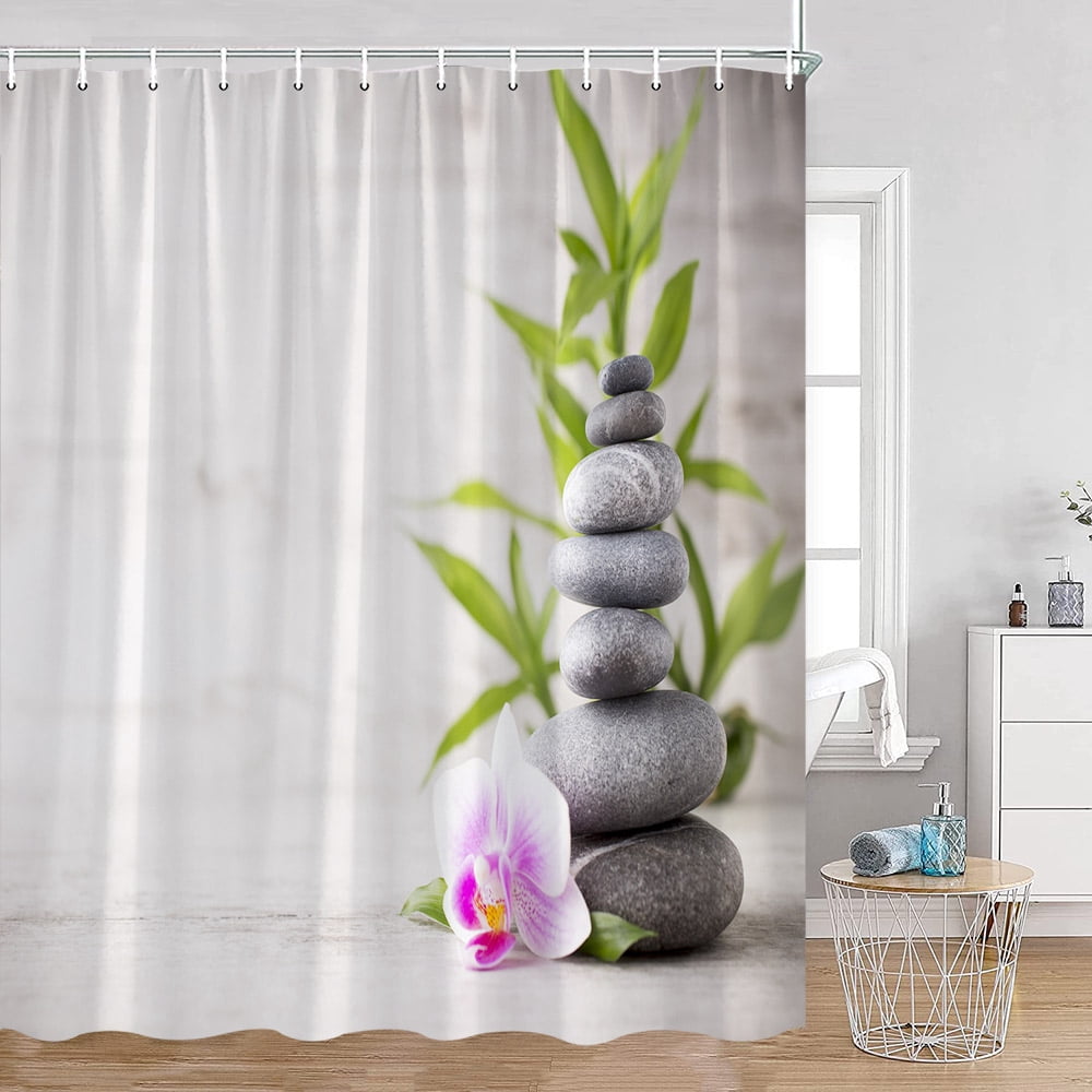 Zen Landscape Shower Curtain Green Bamboo Orchid Black Massage St ...
