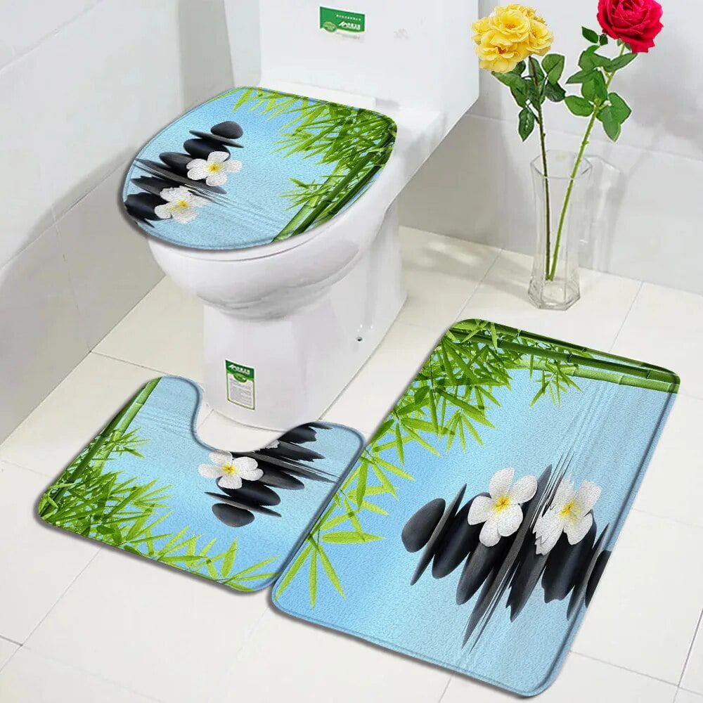 Zen Lotus Green Bamboo Bath Mats Sets Orchid Black StPark Waterfall ...